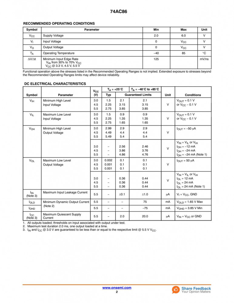 74AC86 datasheet page 2