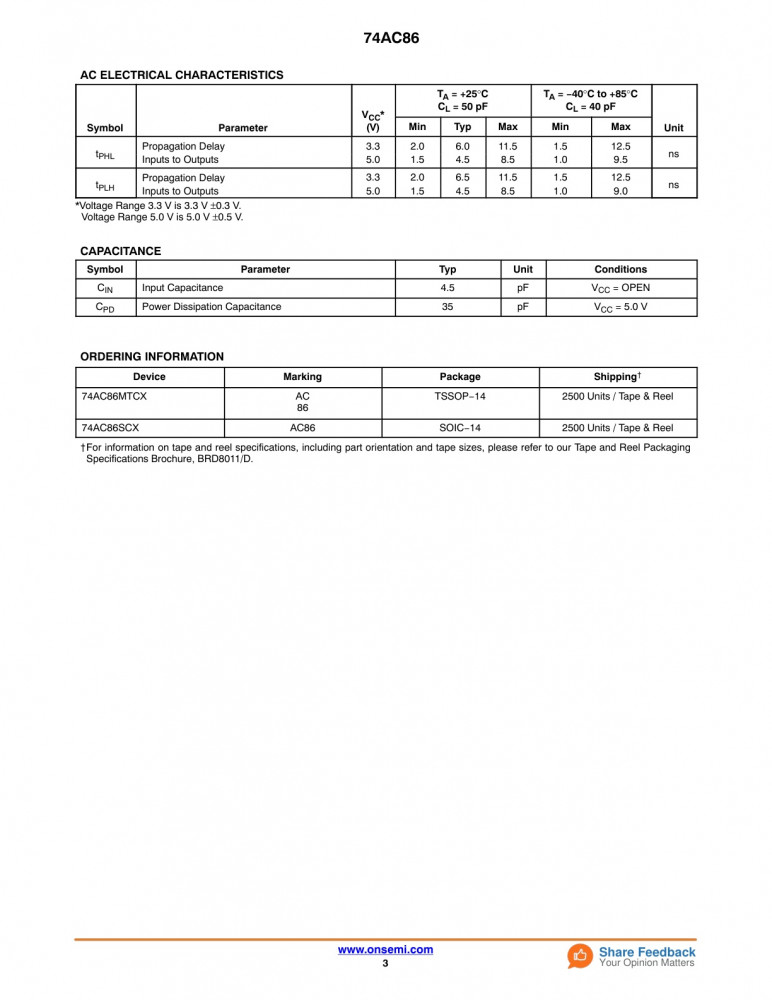74AC86 datasheet page 3