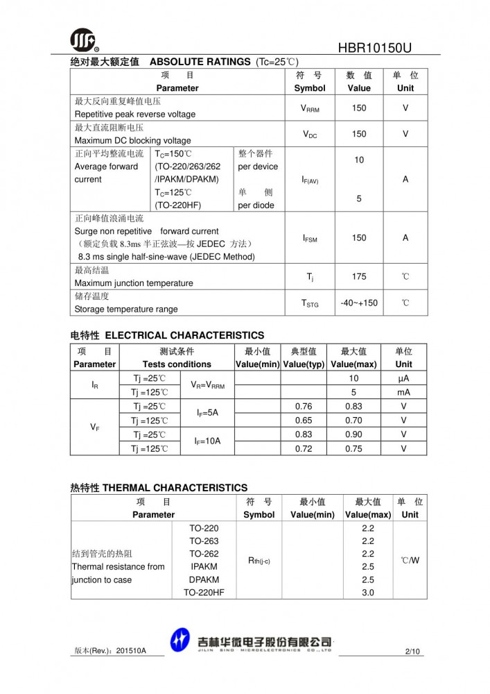 HBR10150U datasheet page 2
