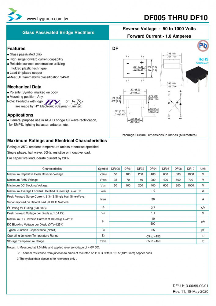 DF10 product datasheet page 1