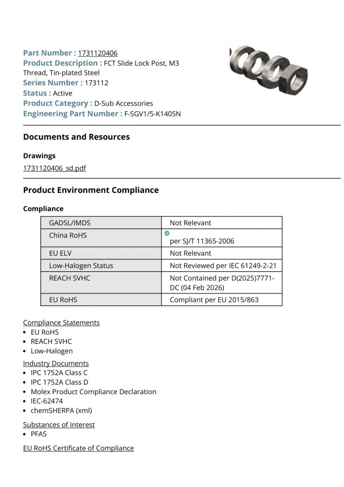 MOLEX 1731120406 product drawing, page 1