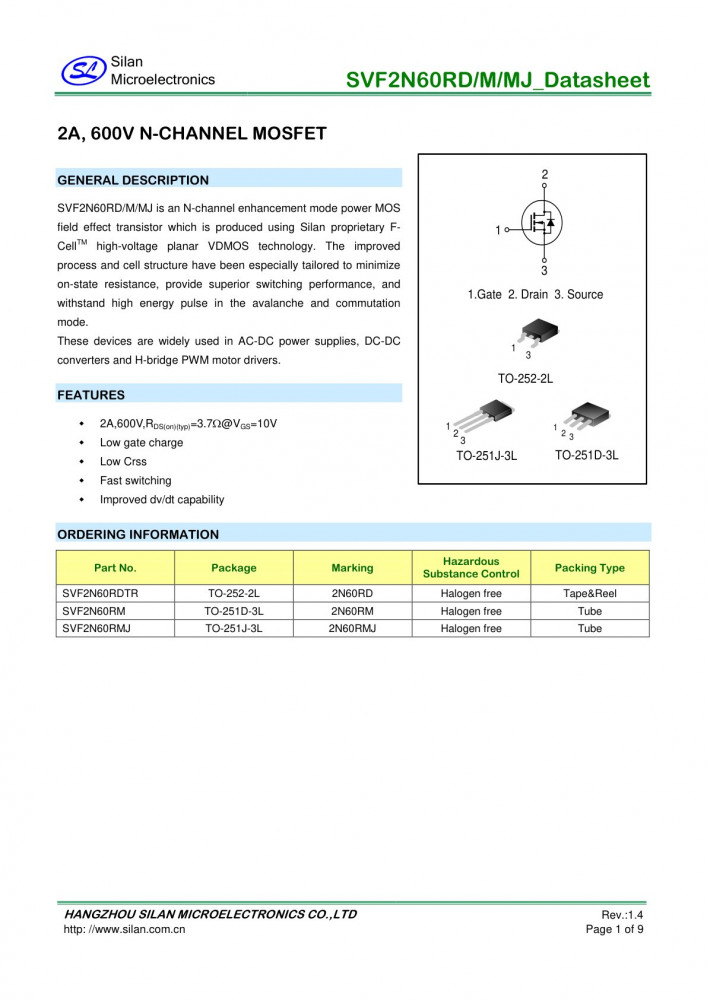 SVF2N60RMJ datasheet page 1