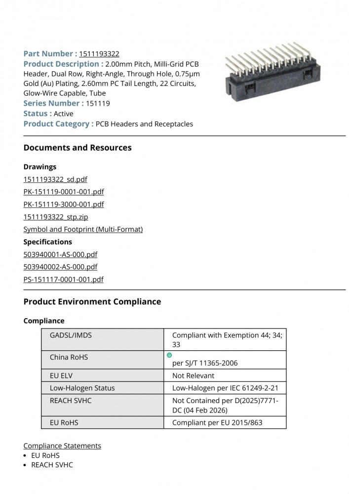 MOLEX 1511193322 technical document page 1