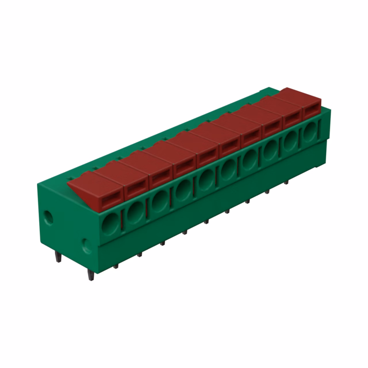 5.00mm Pitch, Eurostyle Fixed-Mount Push-Button Terminal Block, Horizontal, 10A, 22-14 AWG, Green, 10 Circuits for sale