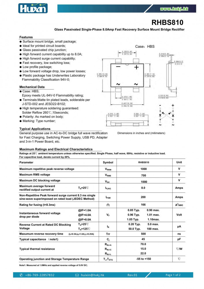 RHBS810 datasheet page 1