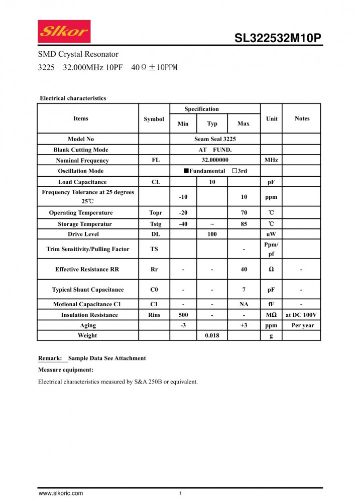 SL322532M10P product documentation page 1