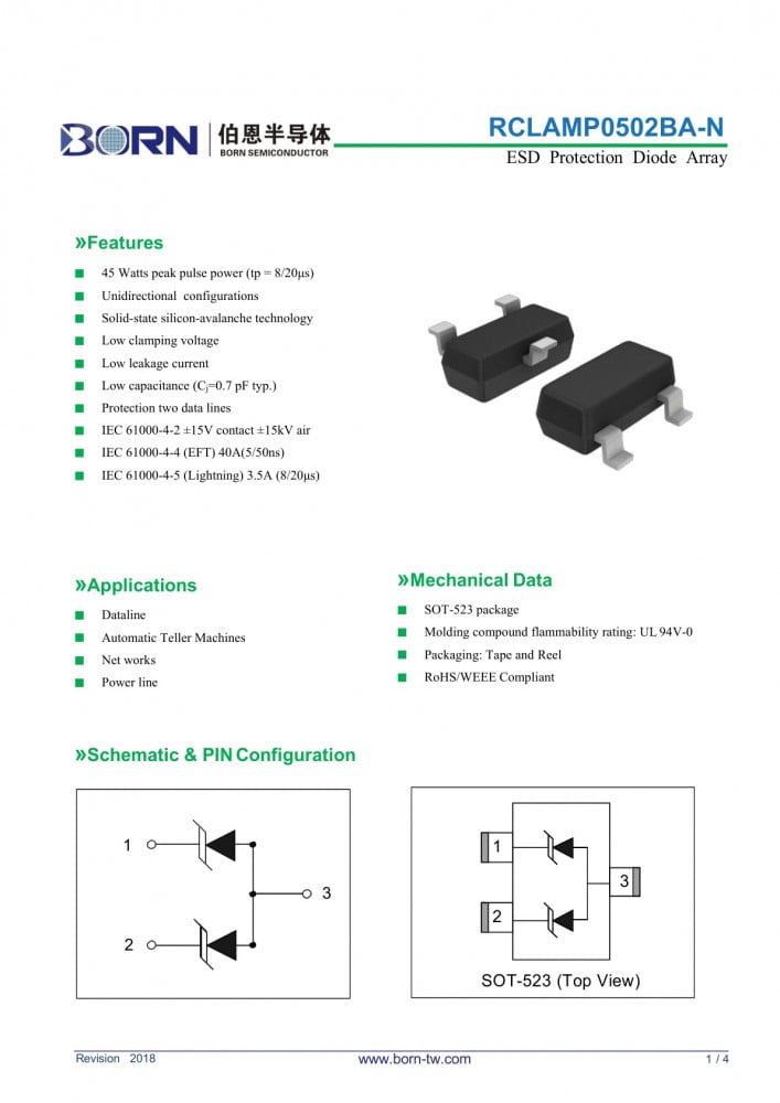 RCLAMP0502BA-N datasheet page 1