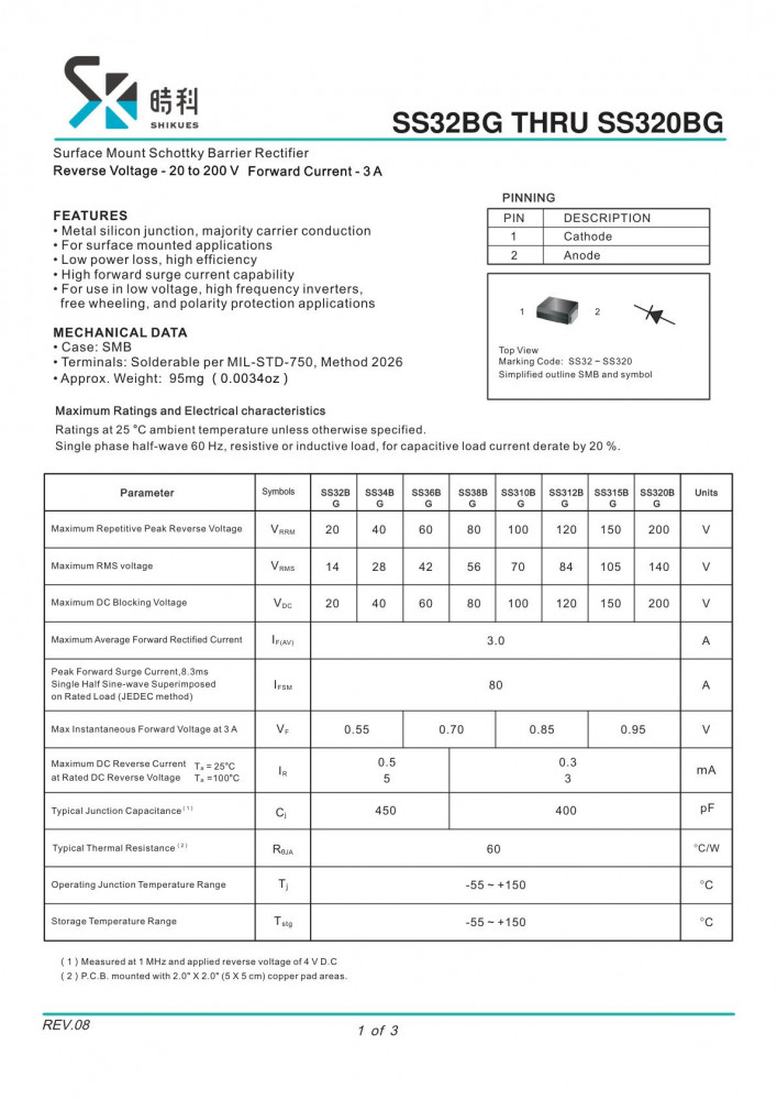 SS310BG datasheet page 1