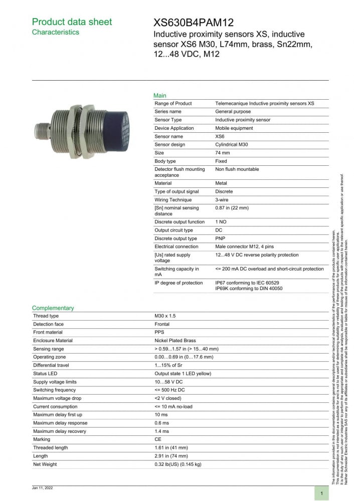 XS630B4PAM12 technical document page 1