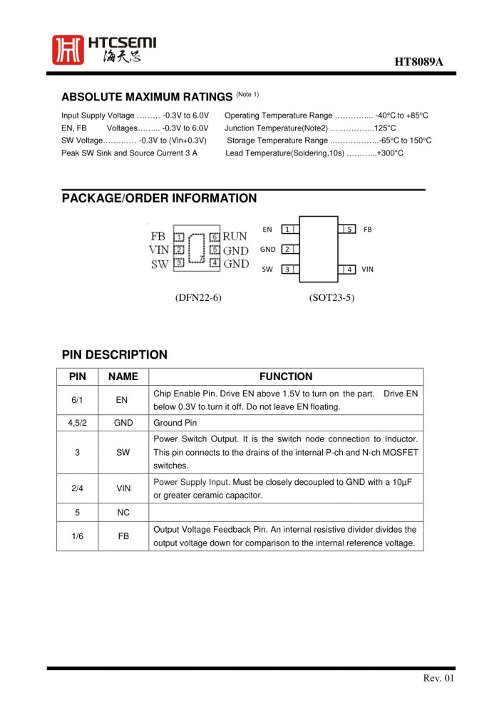 HT8089ARTZ datasheet page 2
