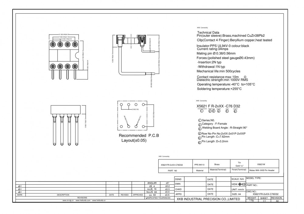 XKB X5621FR-2x10-C762D32-2500 technical drawing
