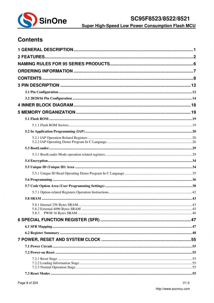 SC95F8522 datasheet preview, page 8