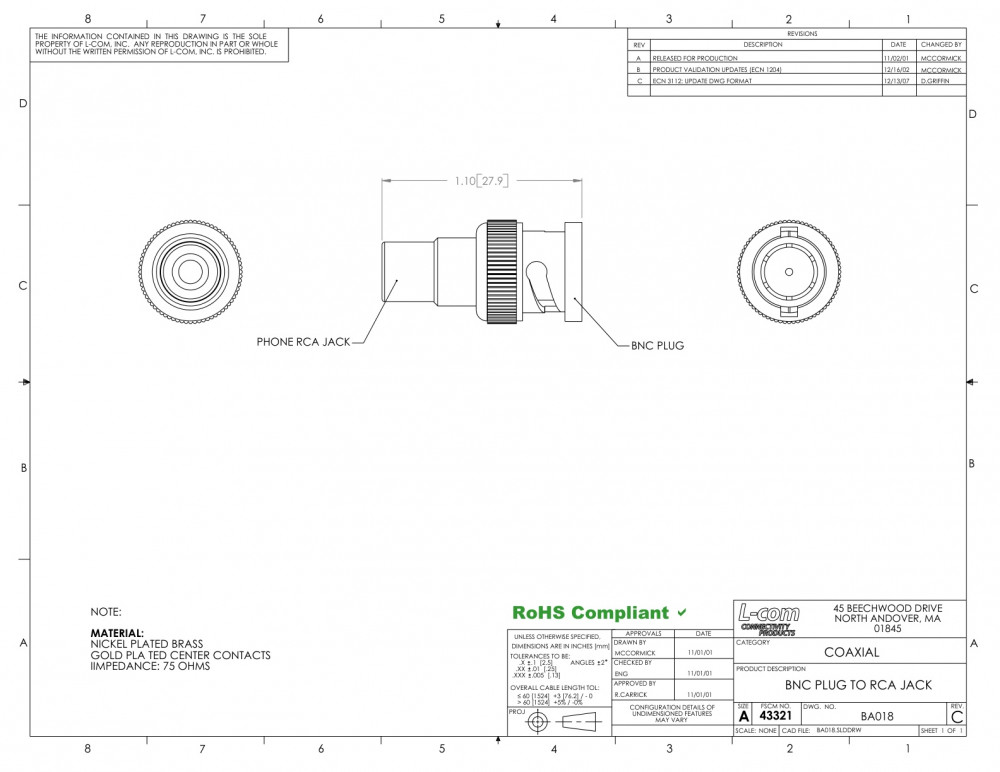 L-com BA018 technical document page