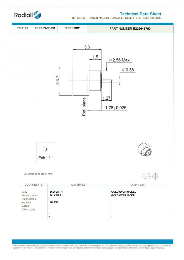 Radiall R222645700 product drawing, page 1