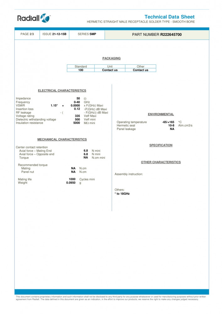Radiall R222645700 product drawing, page 2