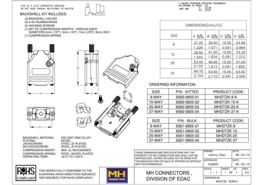 MHDTZK series technical drawing page