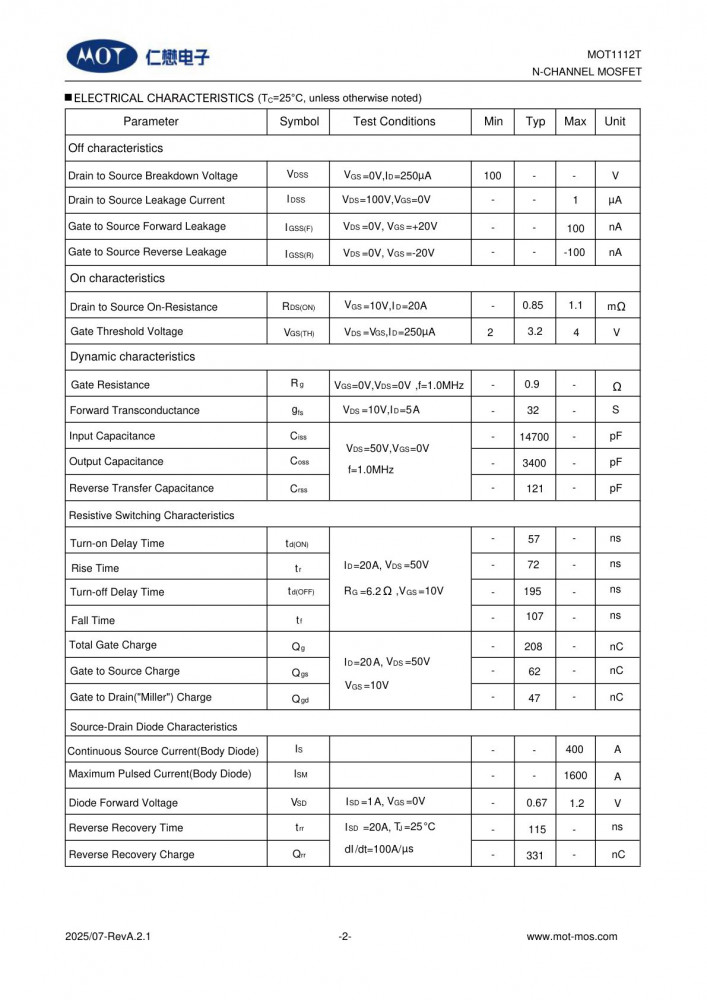 MOT1112T datasheet page 2