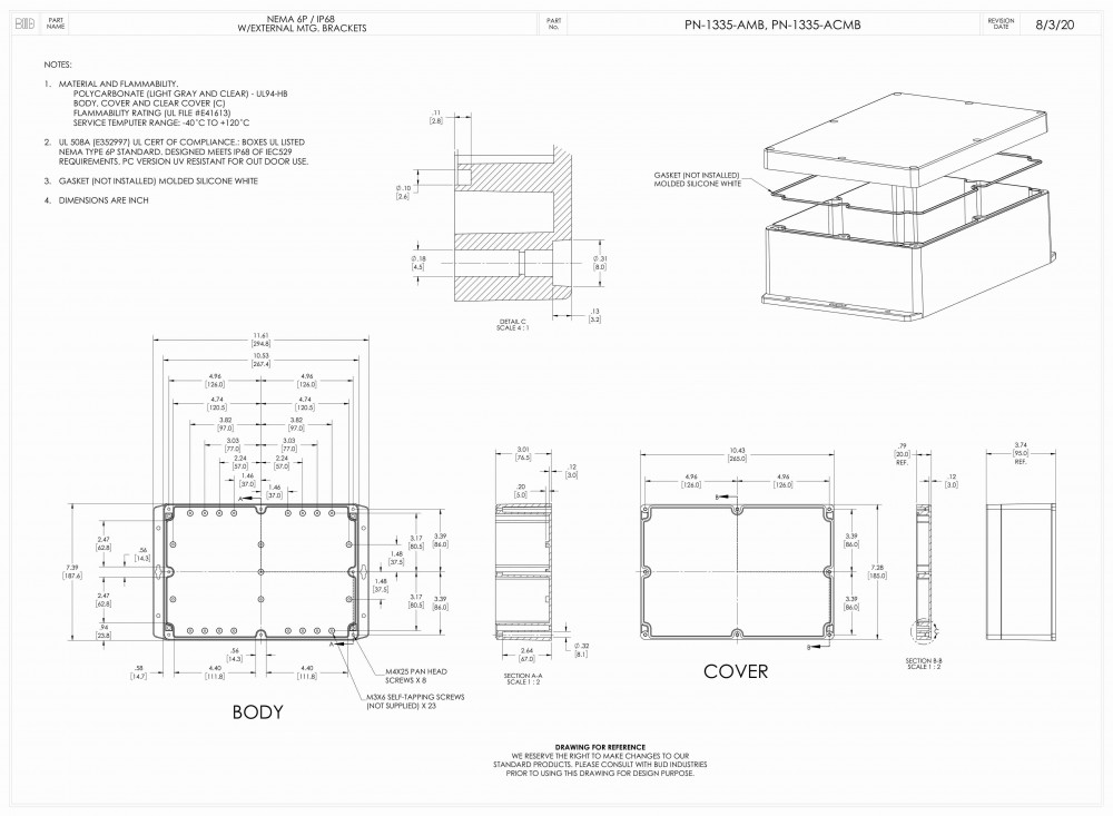 PN-1335-AMB technical drawing and product documentation image