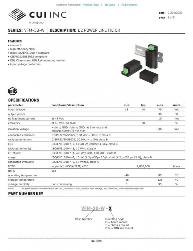 VFM-30-W-D datasheet page 1