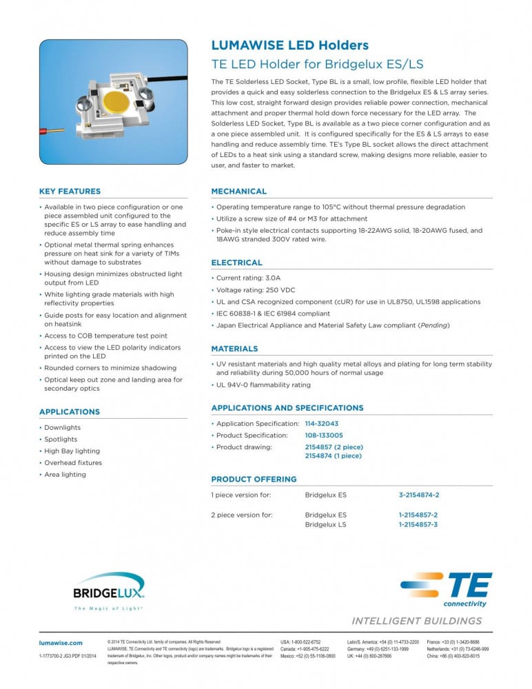 TE Connectivity LUMAWISE LED Holder documentation page 1