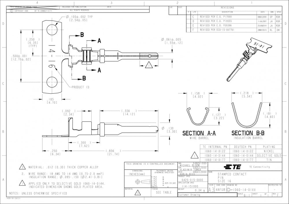 TE Connectivity 1060-14-0122 technical drawing preview
