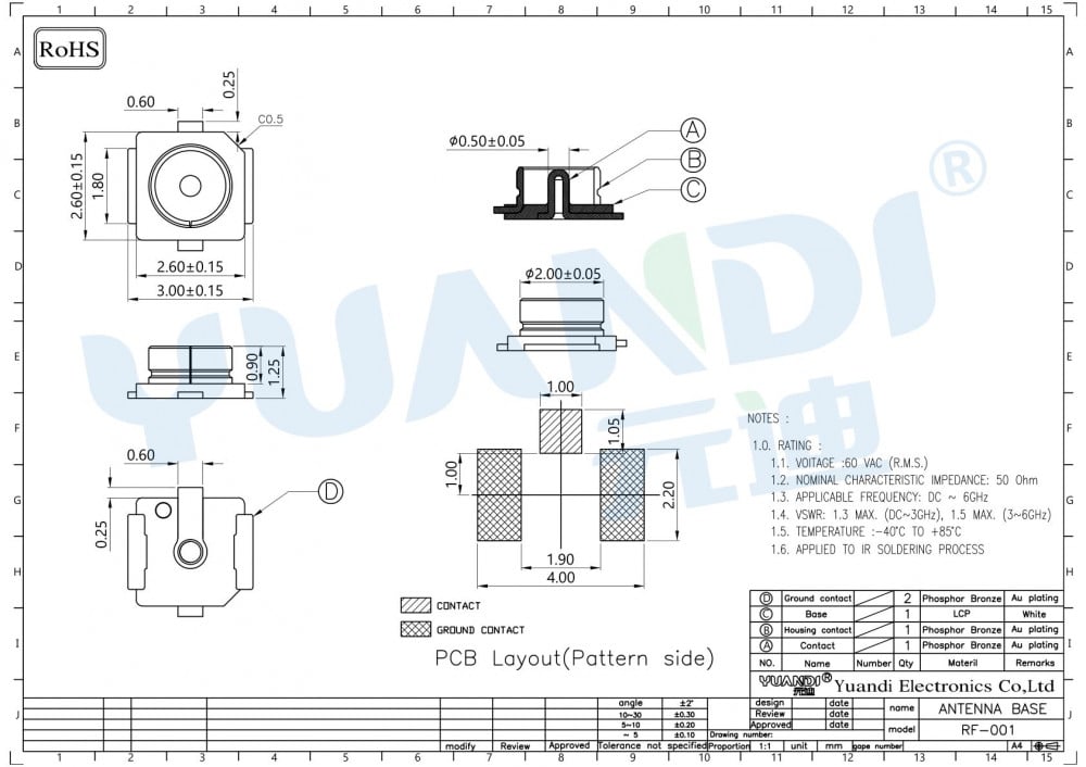 YUANDI RF-001 antenna base drawing