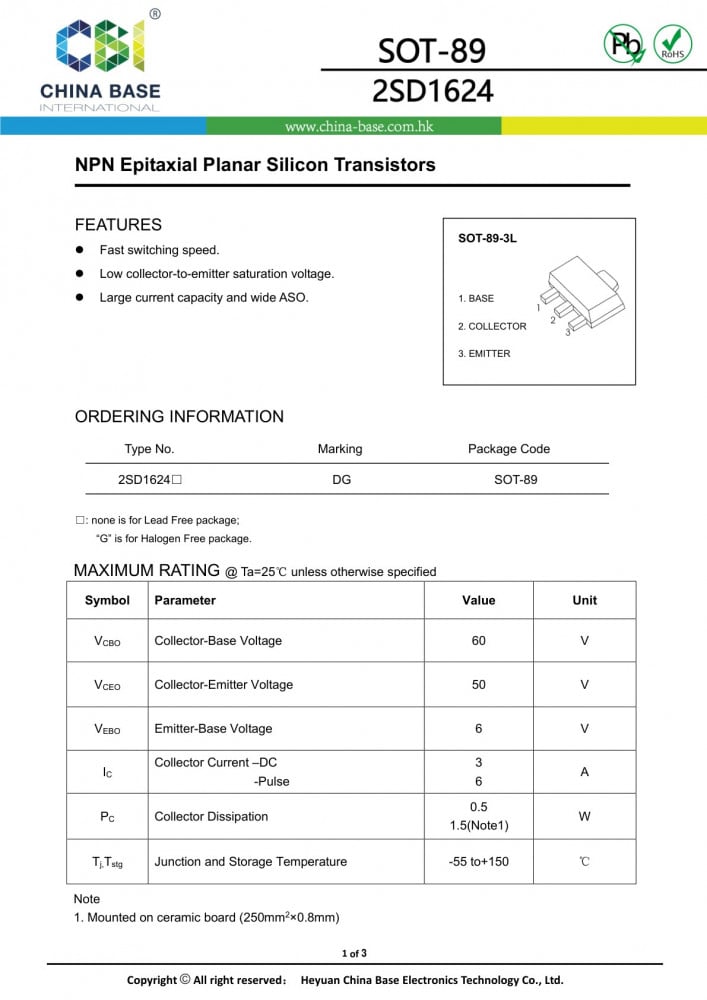 2SD1624 datasheet page 1