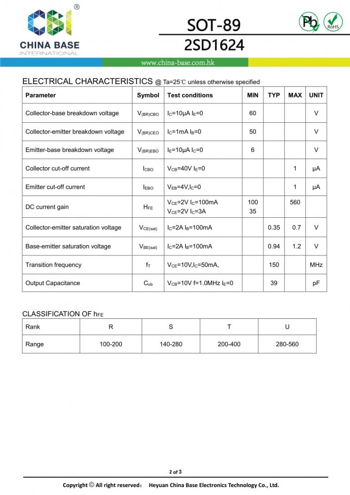 2SD1624 datasheet page 2