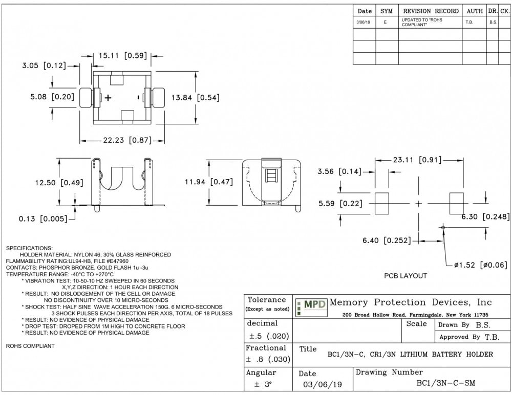 MPD BC1/3N-C-SM technical drawing