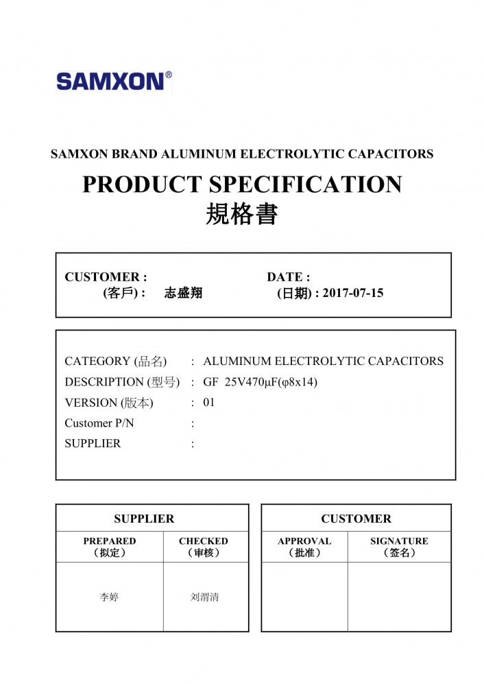 GF series specification, page 1