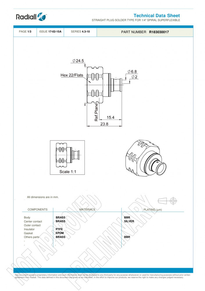 Radiall R183030017 datasheet page 1