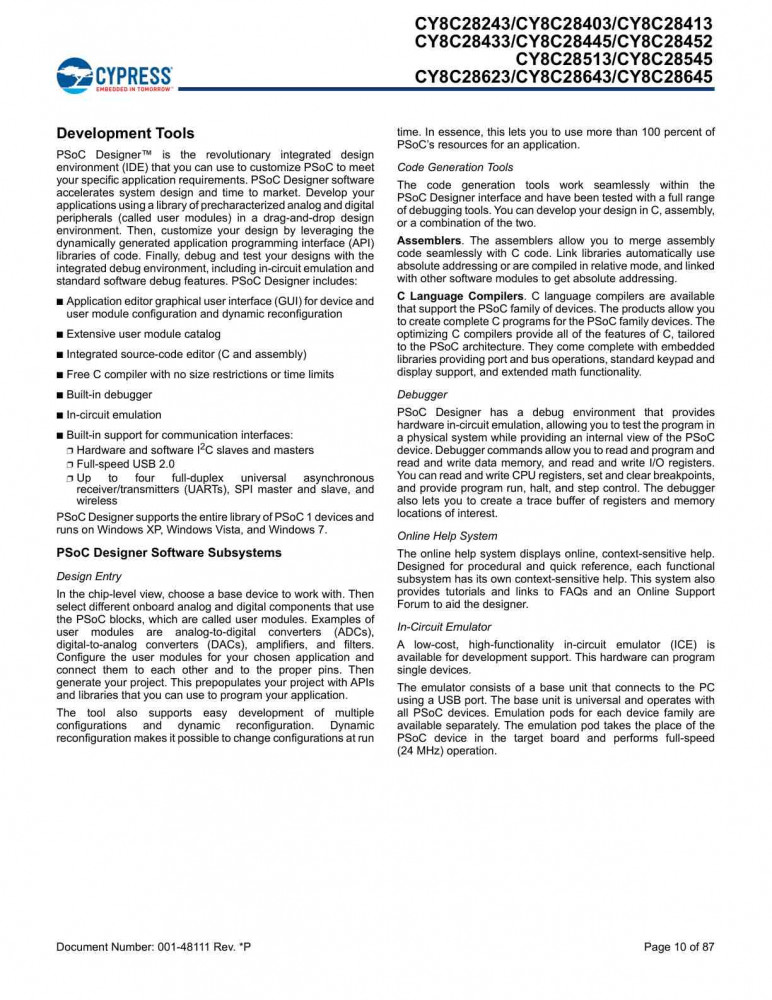 CY8C28545 PSoC datasheet page 10