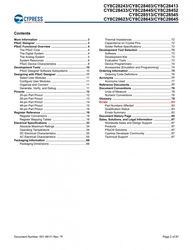 CY8C28545 PSoC datasheet page 2