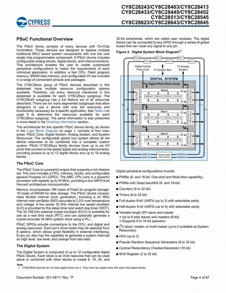 CY8C28545 PSoC datasheet page 4