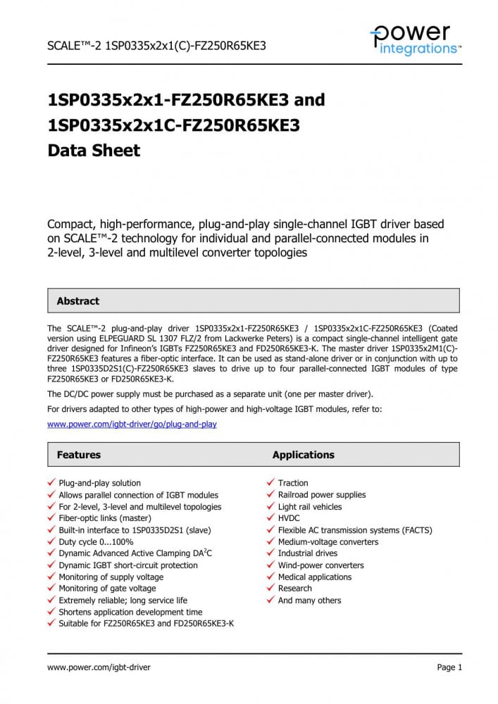 1SP0335V2M1C-FZ250R65KE3 datasheet page 1