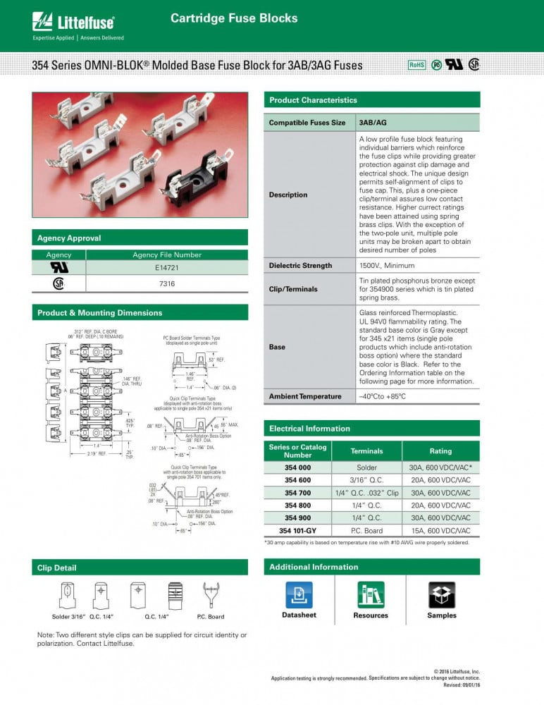 Littelfuse 03540901ZXGY datasheet page 1