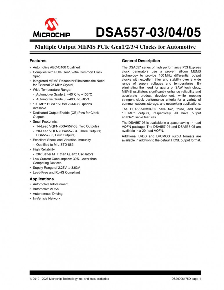 DSA557 datasheet page 1