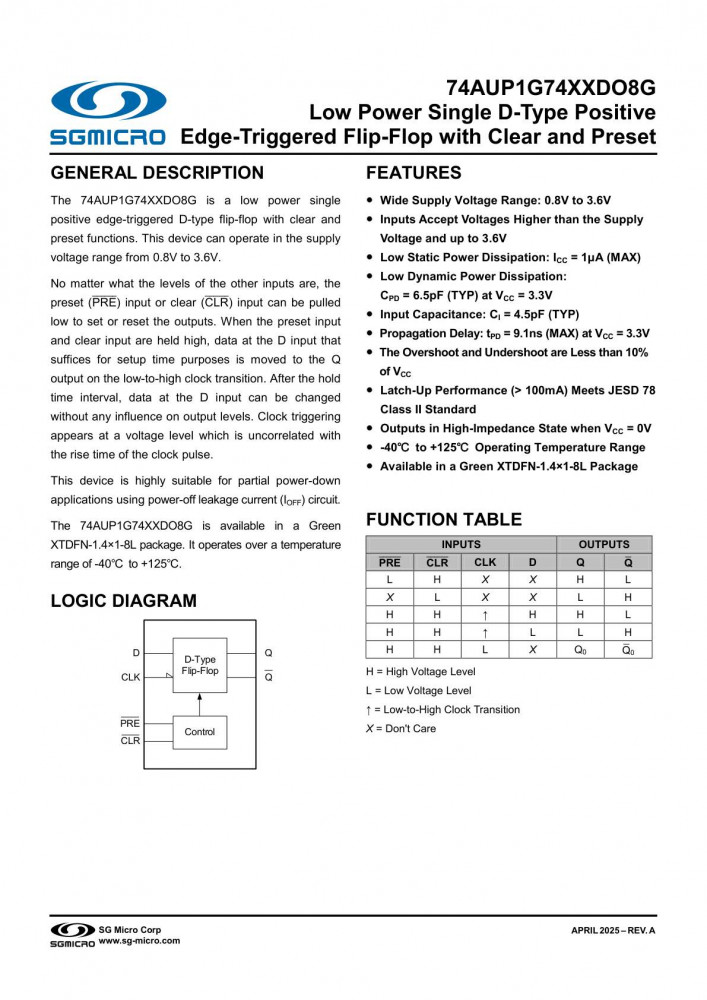 74AUP1G74XXDO8G datasheet page 1