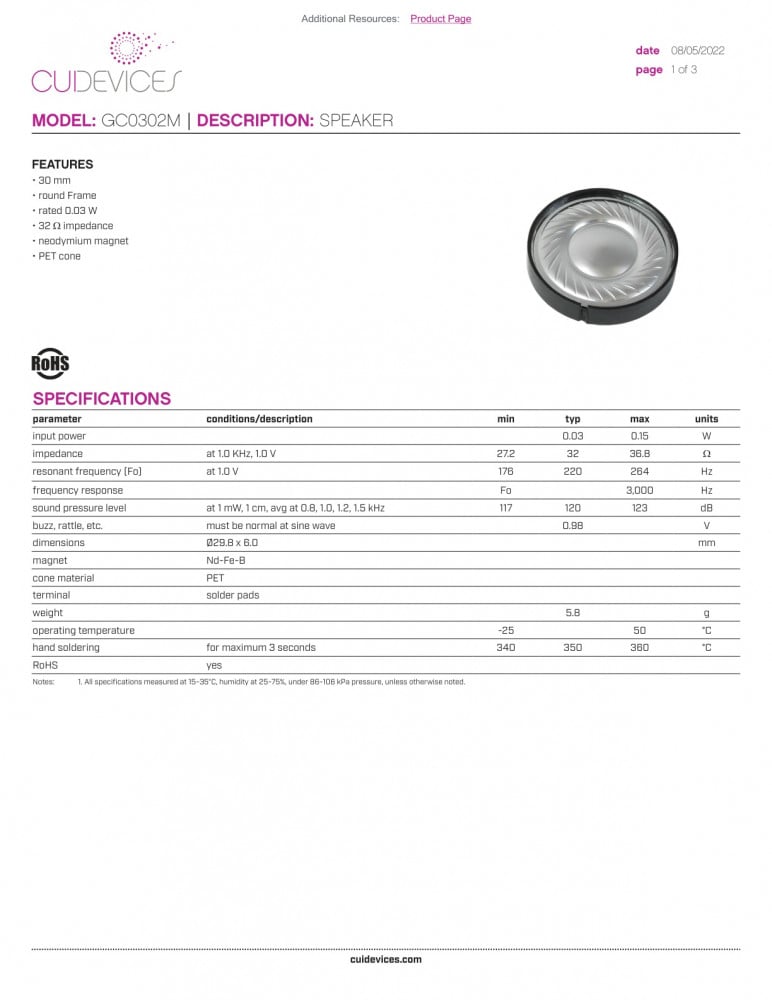 GC0302M datasheet page 1