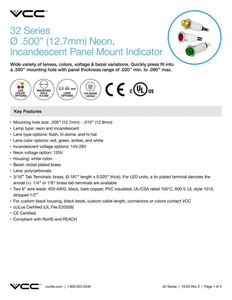 32 Series indicator technical document, page 1