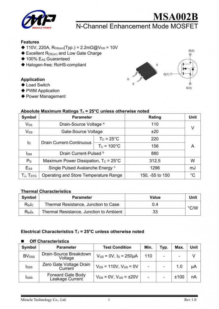 MSA002B datasheet page 1