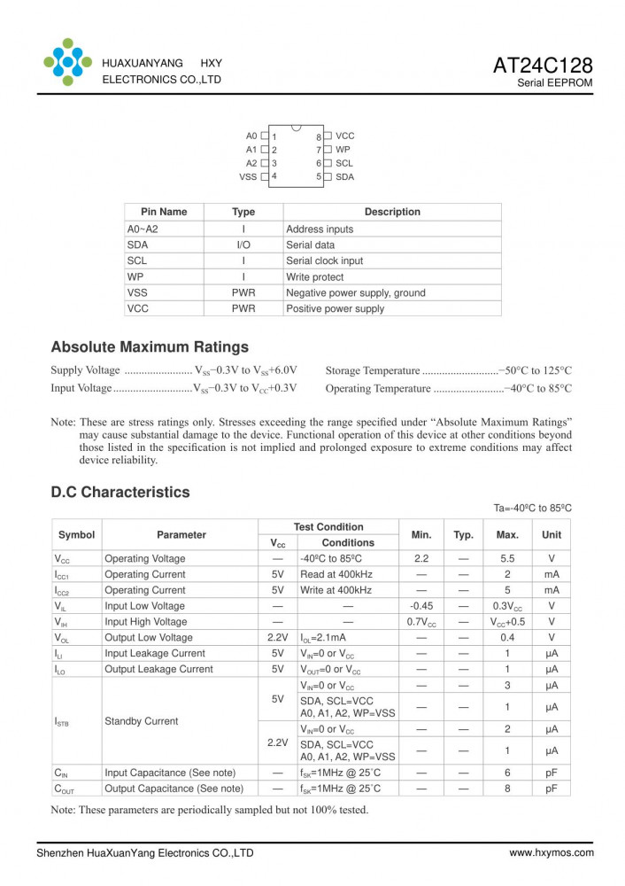 AT24C128-HXY datasheet page 2