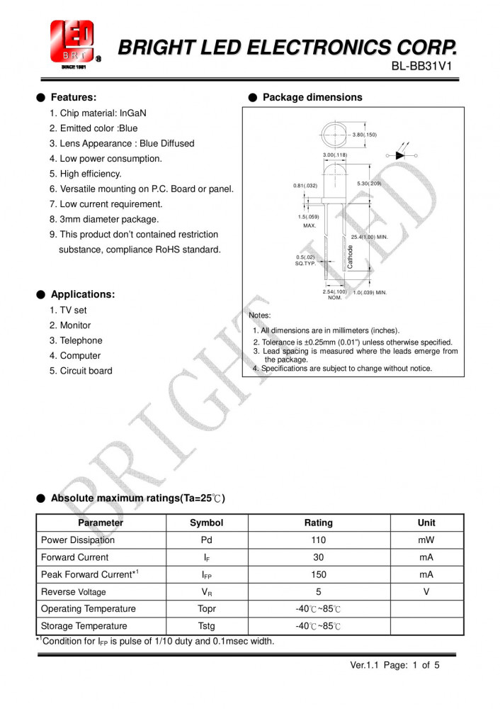 BL-BB31V1 datasheet page 1