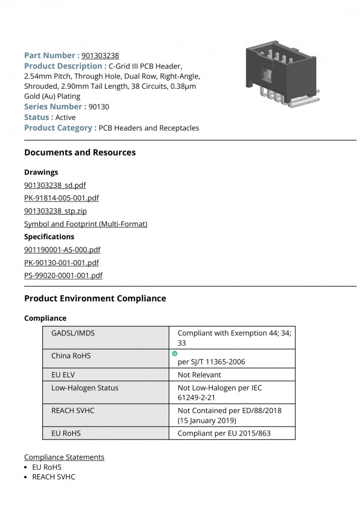 MOLEX 901303238 technical document page 1