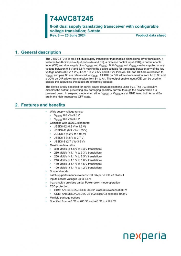74AVC8T245 datasheet page 1