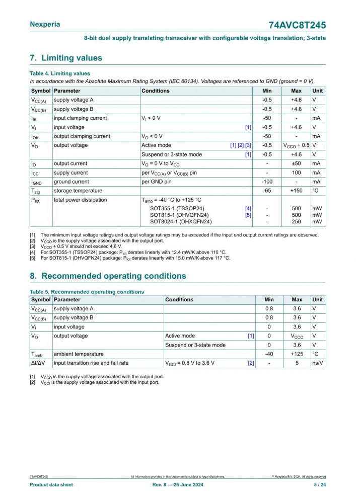 74AVC8T245 datasheet page 5