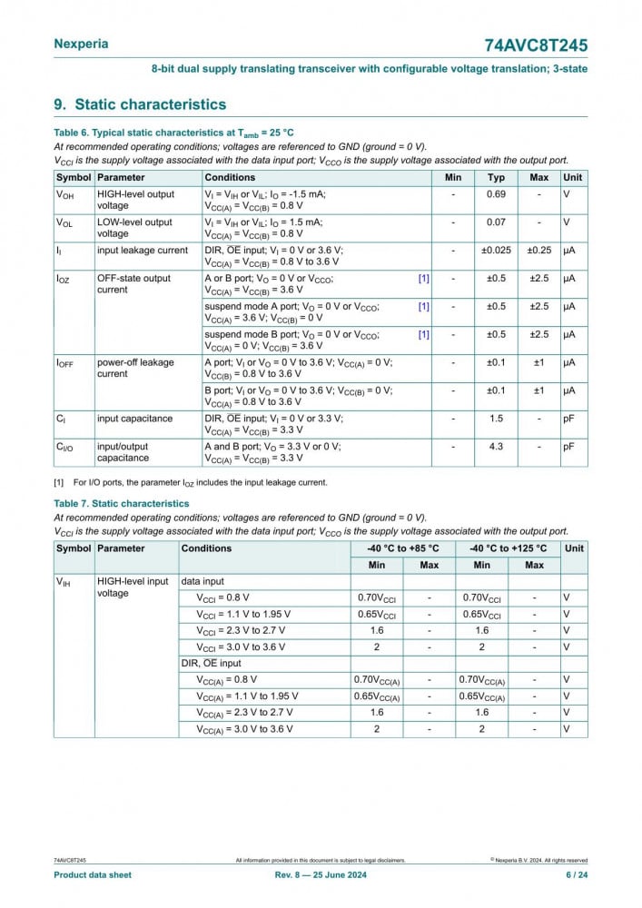 74AVC8T245 datasheet page 6