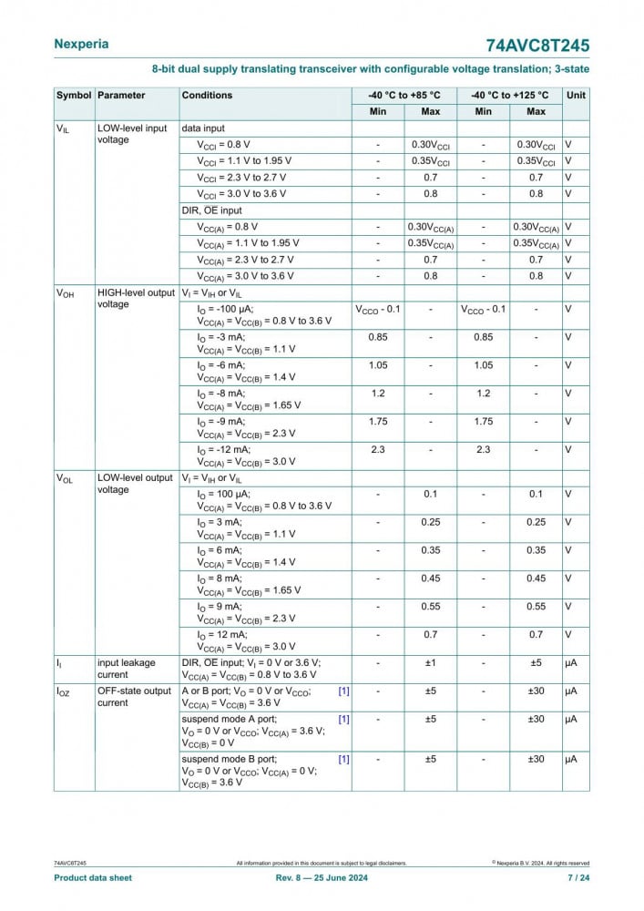 74AVC8T245 datasheet page 7