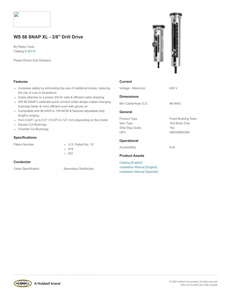 WS 68 SNAP XL product document preview