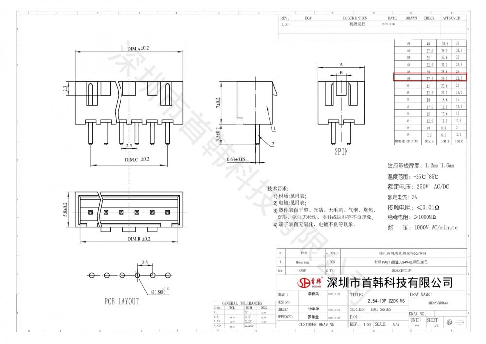 2.54-10P ZZDK MS specification page 1